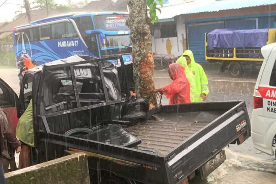 Pandangan Terhalang Hujan, Mobil Tabrak Pohon 1 | BALIPOST.com Pandangan Terhalang Hujan, Mobil Tabrak Pohon 1 | BALIPOST.com