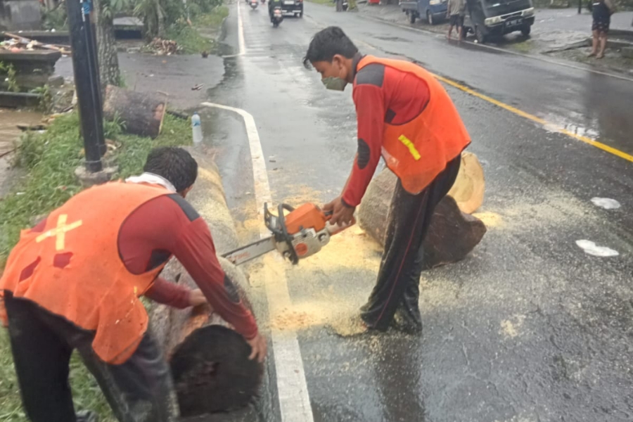 Kayu Gelondongan Sebabkan Ruas Jalan di Desa Sembung Kebanjiran ...